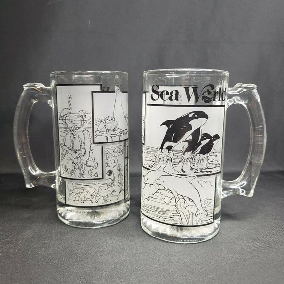 Seaworld | Dining | Vintage Sea World Set Of 2 992 Frosted Glass Mugs ...